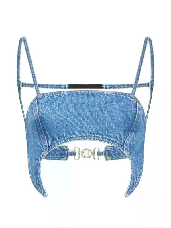 MARINE SERRE Moon Cutout Denim Top - Blue