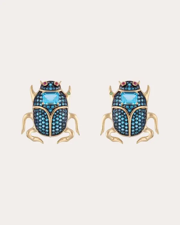NELLY ROJAS London Topaz Delirio Beetle Stud Earrings - Blue
