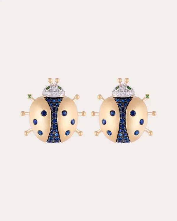 NELLY ROJAS Sapphire Ladybug Stud Earrings - Blue