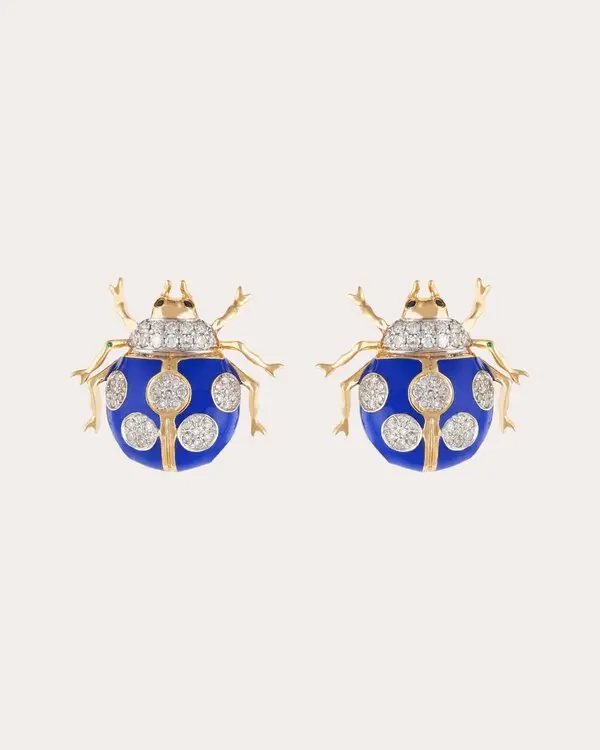 NELLY ROJAS Sapphire & Diamond Fauna Ladybug Stud Earrings - Blue