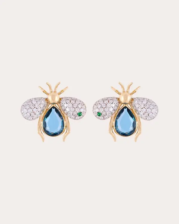 NELLY ROJAS Topaz And Diamond Abeja Real Stud Earrings - Blue