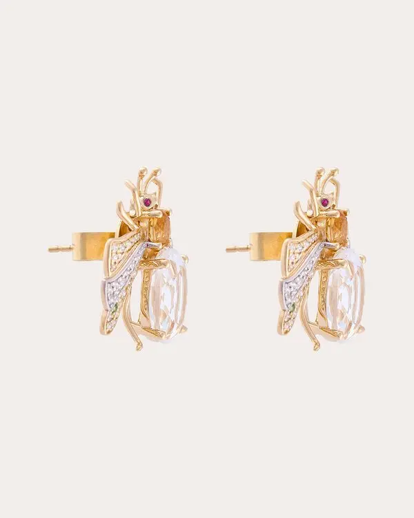 NELLY ROJAS Crystal Quartz & Diamond Candy Stud Earrings