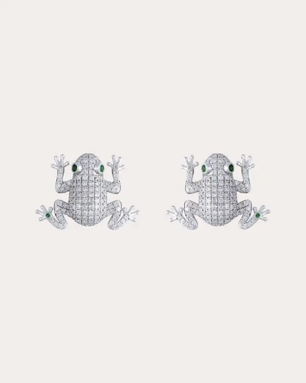NELLY ROJAS Diamond And Emerald Frog Stud Earrings - Silver