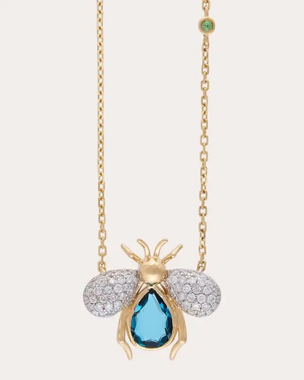 NELLY ROJAS Diamond And Topaz Bee Pendant Necklace - Blue