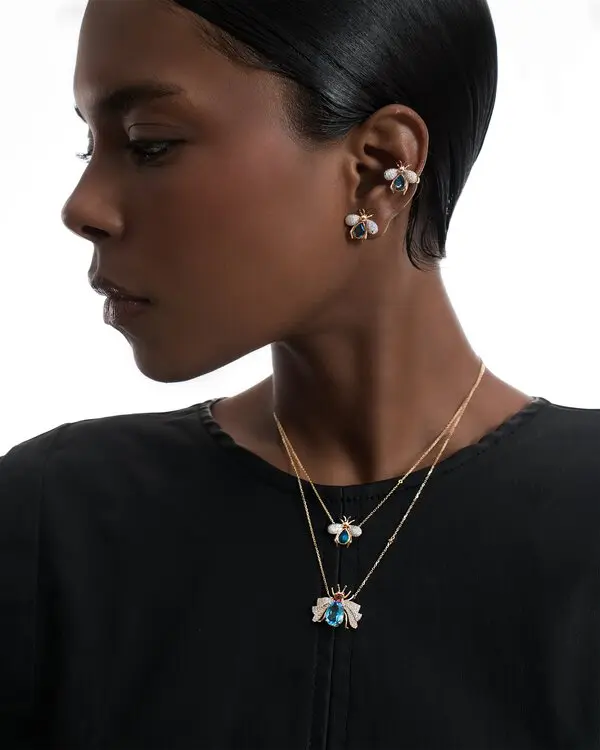 NELLY ROJAS Diamond And Topaz Bee Pendant Necklace