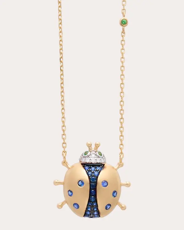 NELLY ROJAS Sapphire Vegetal Fauna Ladybug Pendant Necklace 18k - Gold