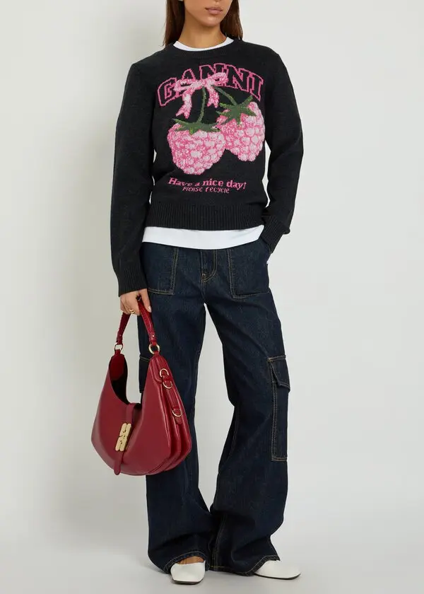 GANNI Logo Intarsia Wool-blend Jumper - Black