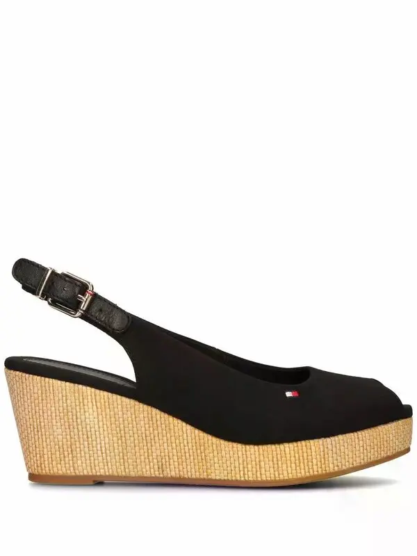 Tommy Hilfiger Iconic Elba Slingback Wedge Sandals - Black