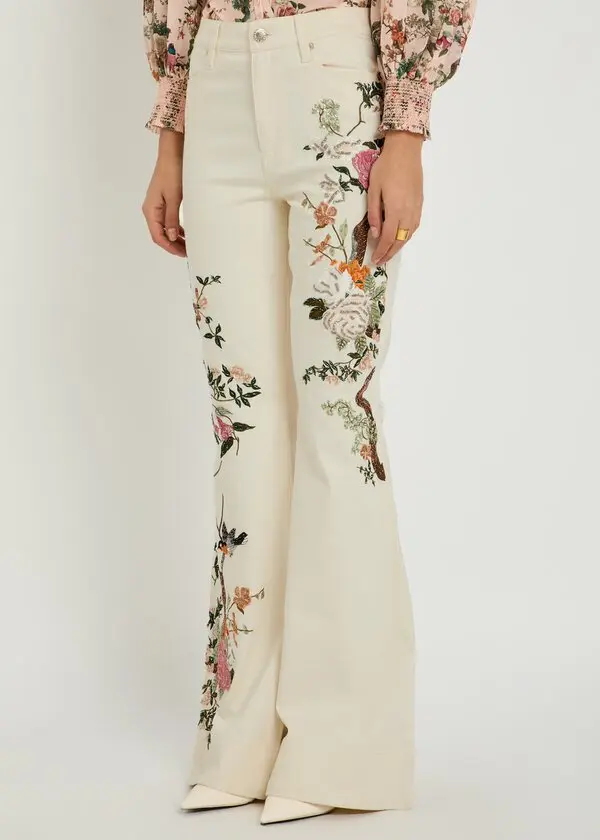 Alice + Olivia Floral Embroidered Flared-leg Jeans