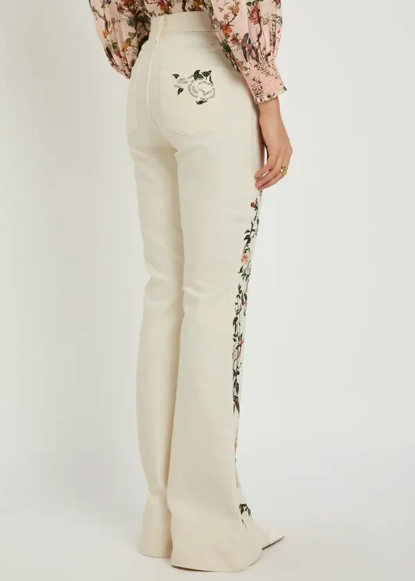 Alice + Olivia Floral Embroidered Flared-leg Jeans