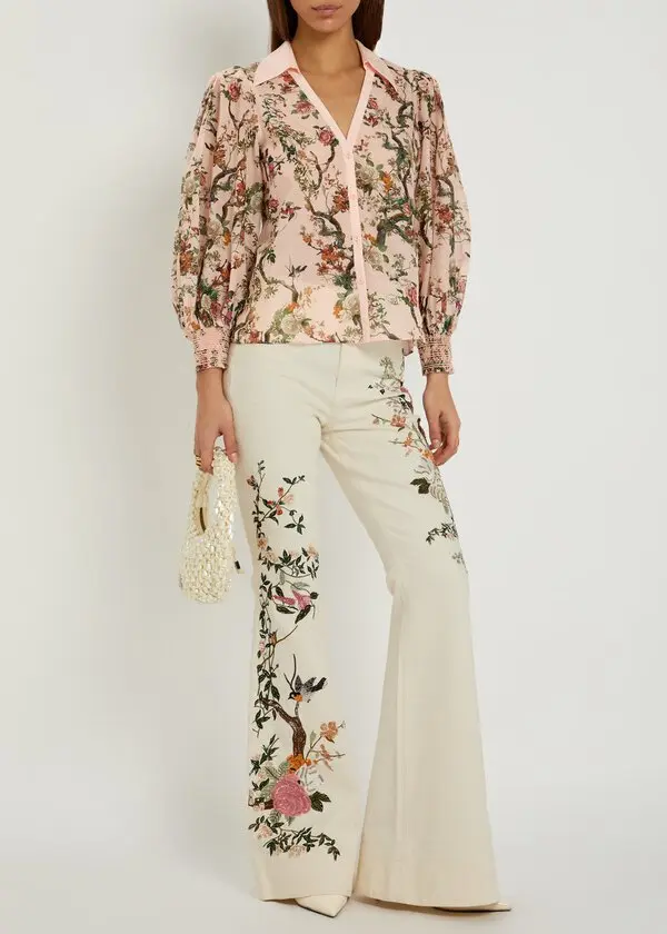 Alice + Olivia Floral Embroidered Flared-leg Jeans
