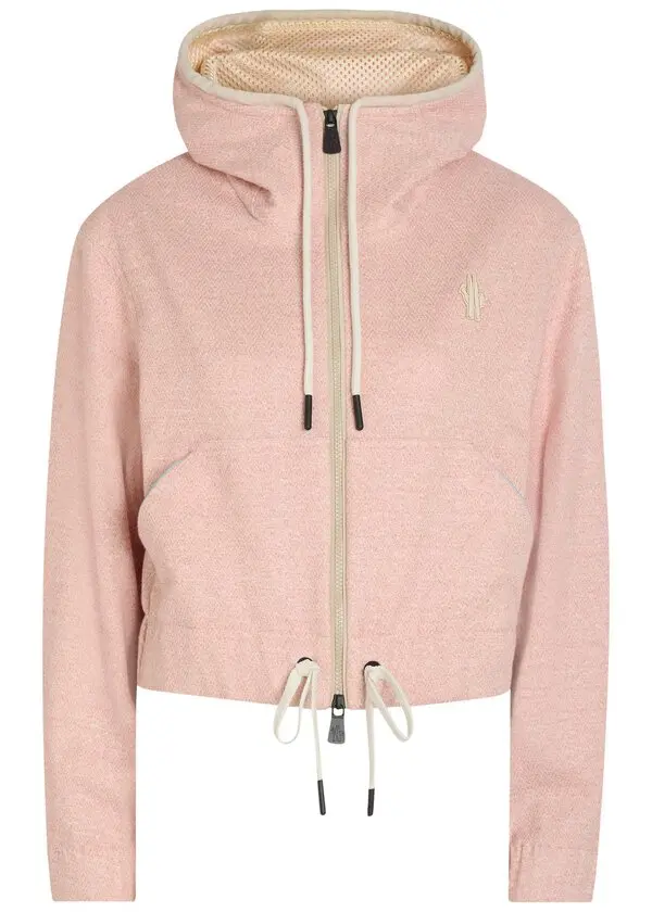 Moncler Logo-appliquéd Hooded Linen-blend Sweatshirt - Light Pink
