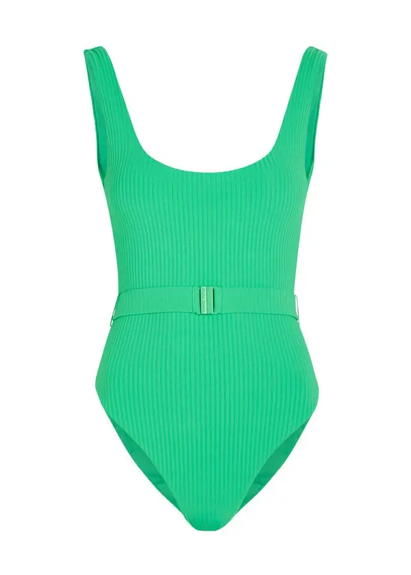 Melissa Odabash Rio Belted Ribbed Swimsuit - Green