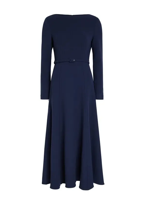 Roland Mouret Belted Wool Midi Dress - Navy
