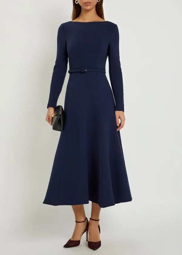 Roland Mouret Belted Wool Midi Dress