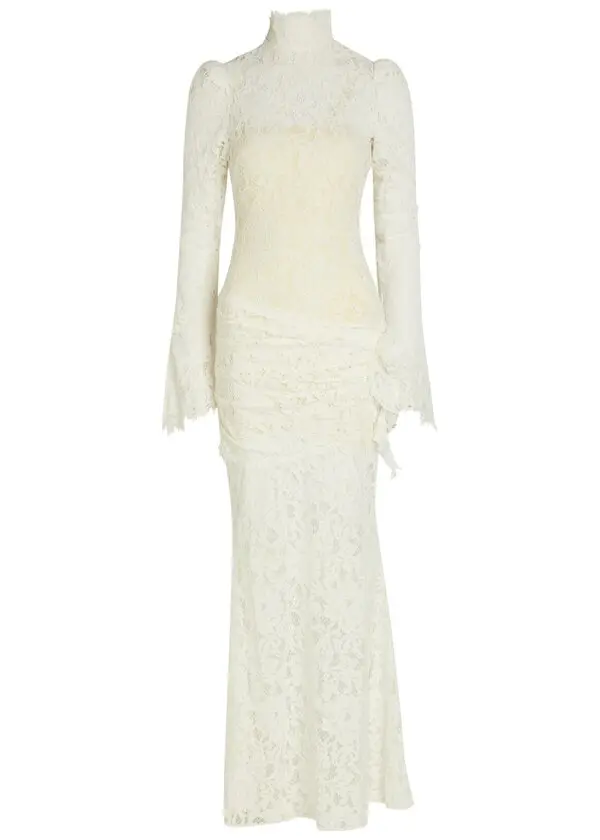 DE LA VALI Appliquéd Guipure Lace Maxi Dress - White