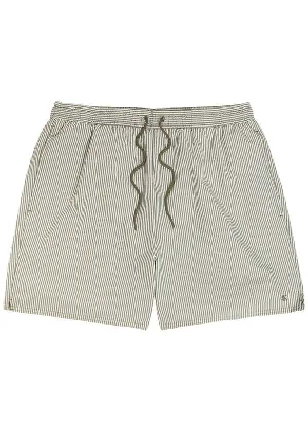 Calvin Klein Logo-embroidered Striped Seersucker Swim Shorts - Green