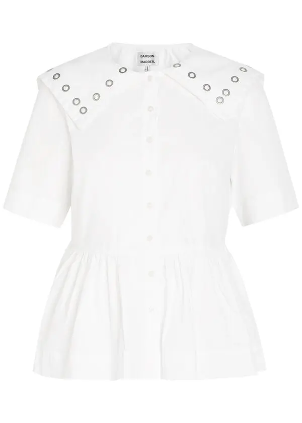 DAMSON MADDER Cyrus Eyelet Cotton-poplin Blouse - White