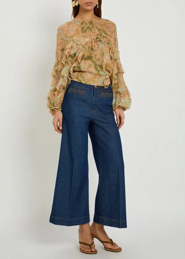 Zimmermann Aster Cropped Flared-leg Denim Jeans