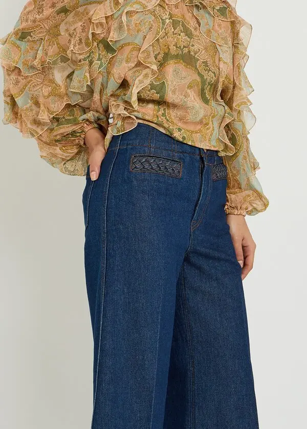 Zimmermann Aster Cropped Flared-leg Denim Jeans
