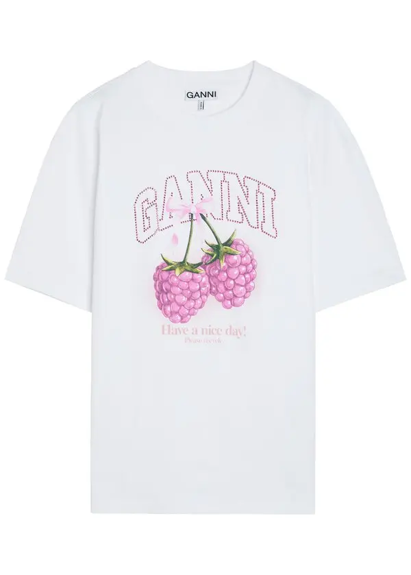 GANNI Printed Cotton T-shirt - White