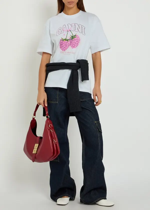 GANNI Graphic Print Cotton T-shirt - White