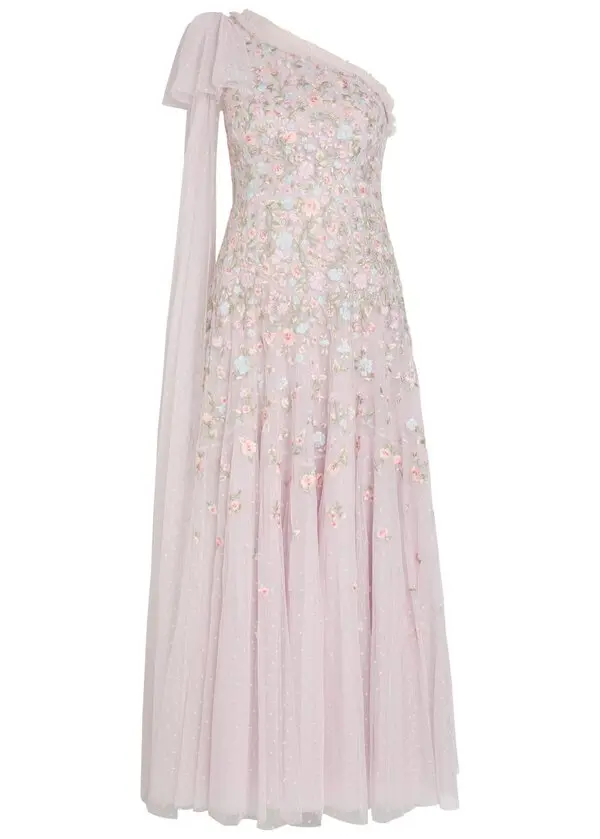 NEEDLE & THREAD Sylvia Rose Floral-embroidered Tulle Gown - Light Purple