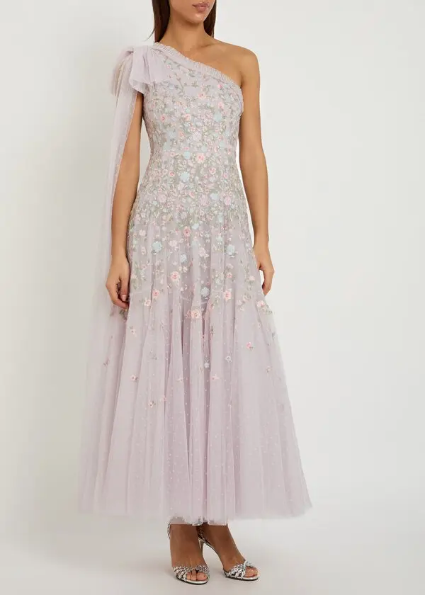 NEEDLE & THREAD Floral-embroidered Tulle Gown