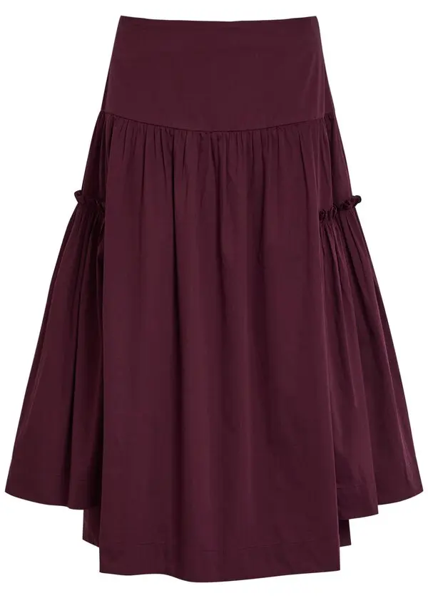 DAMSON MADDER Berta Ruffled Cotton-poplin Midi Skirt - Purple