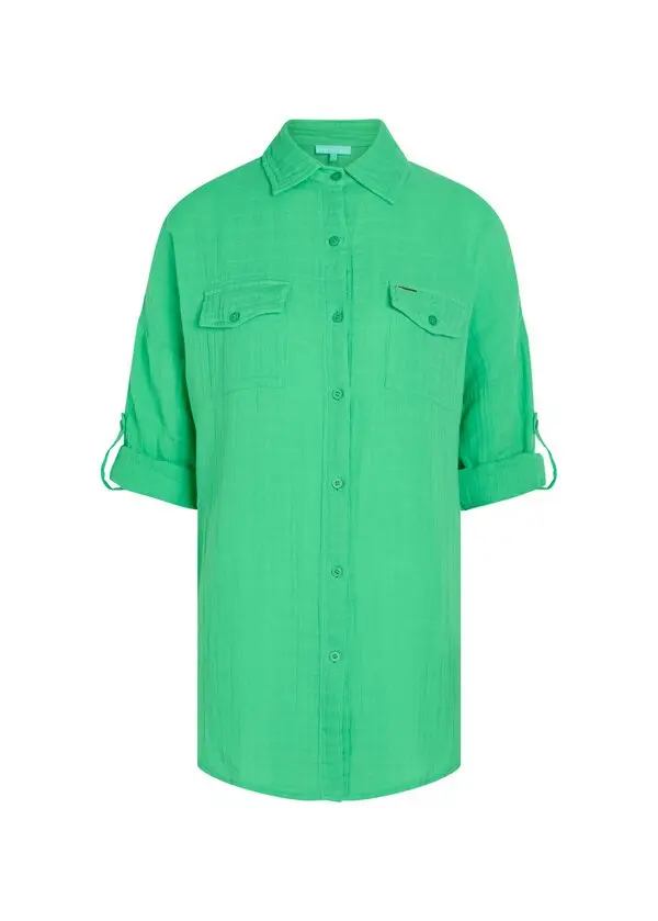 Melissa Odabash Elena Cotton Gauze Cover-up Shirt - Green