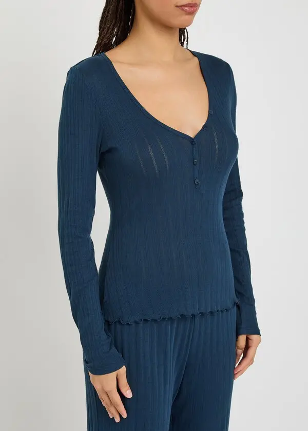 Eberjey Pointelle-knit Henley Top