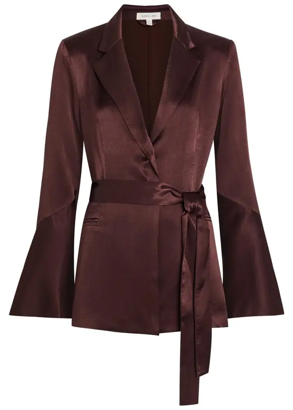 Shona Joy La Lune Flared Belted Satin Blazer - Dark Brown