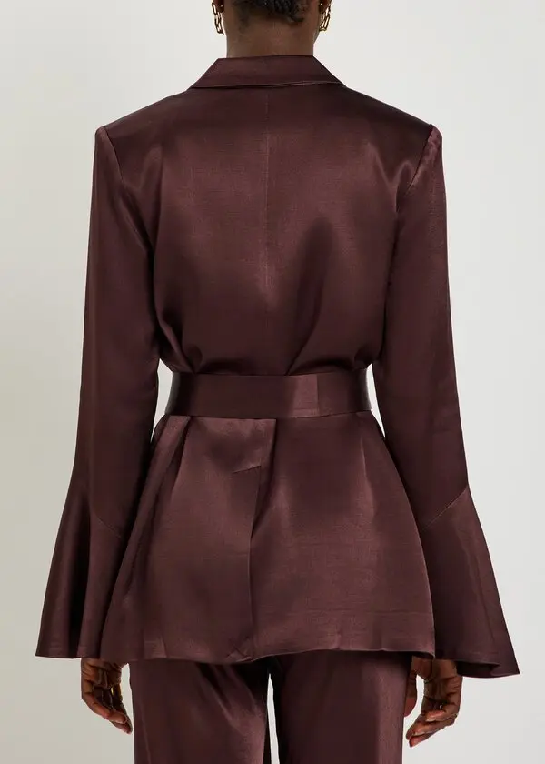 Shona Joy La Lune Flared Belted Satin Blazer