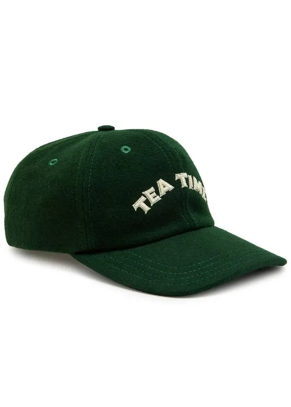 DRAKE'S Tea Time Appliquéd Merino Wool Cap - Dark Green