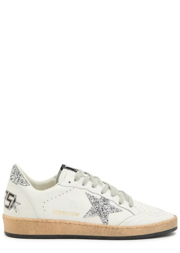GOLDEN GOOSE Ball Star Glittered Leather Sneakers - White And Grey