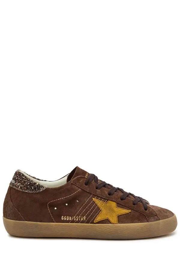 GOLDEN GOOSE Super-star Glittered Suede Sneakers - Brown