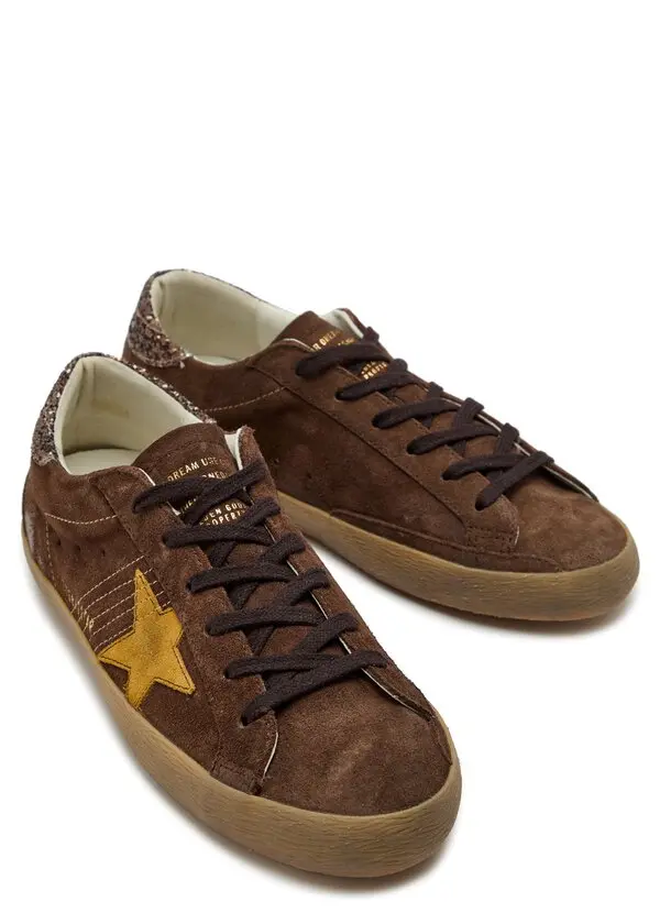 GOLDEN GOOSE Super-star Glittered Suede Sneakers - Brown
