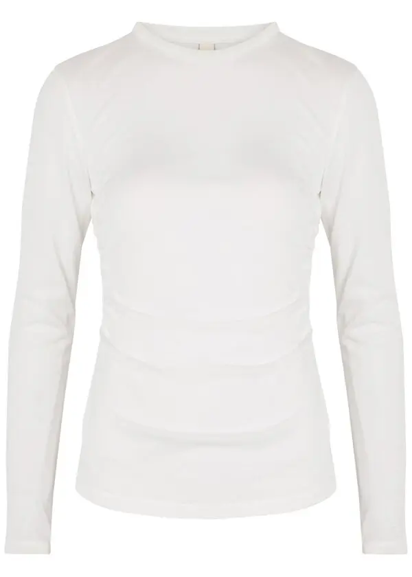 AKYN Ruched Sheer Fine-knit Top
