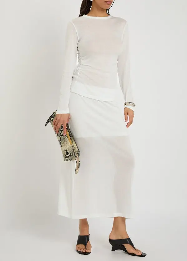 AKYN Ruched Sheer Fine-knit Top