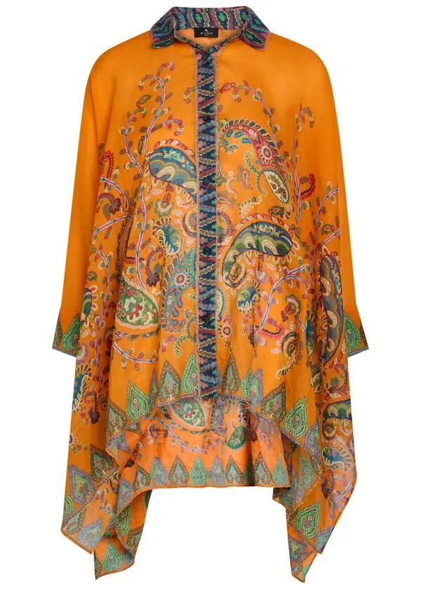 Etro Paisley-print Asymmetric Ramie Shirt - Orange