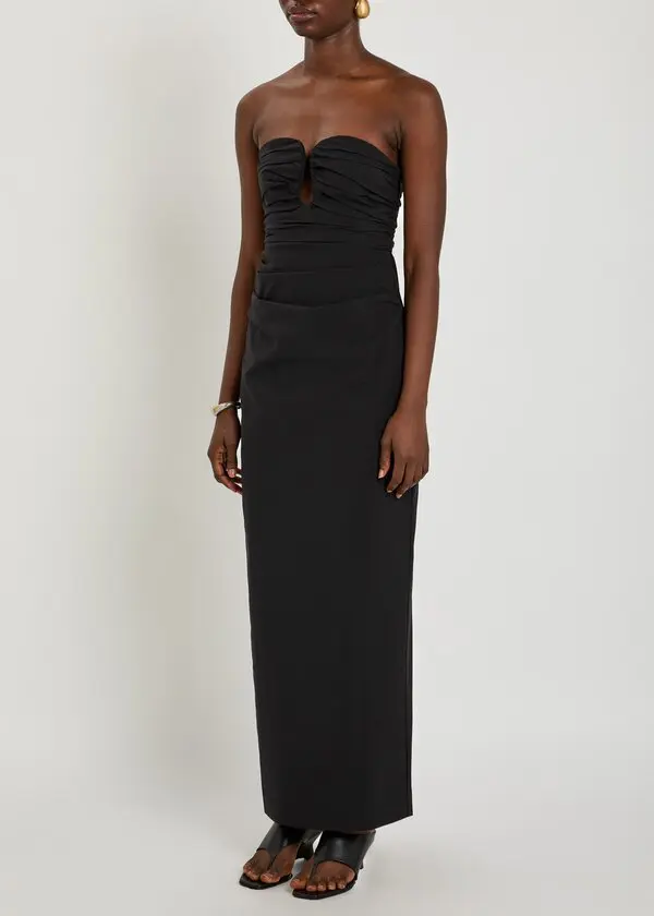 shona joy black bridesmaid dress @evam.llers bridesmaids wore refined silhouettes from our La Lune  collection in black and graphite hues. Visit the link in bio to read more  and shop their looks. #ShonaJoy