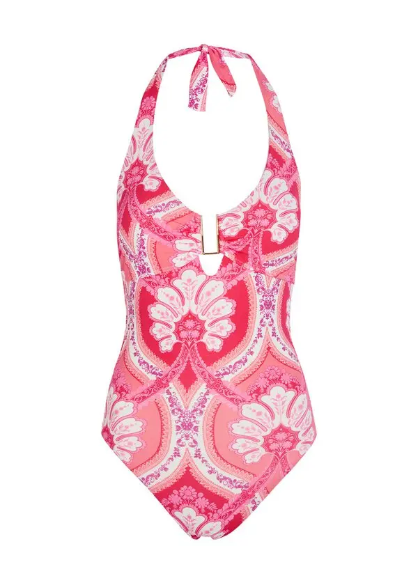 Melissa Odabash Tampa Printed Halterneck Swimsuit - Pink