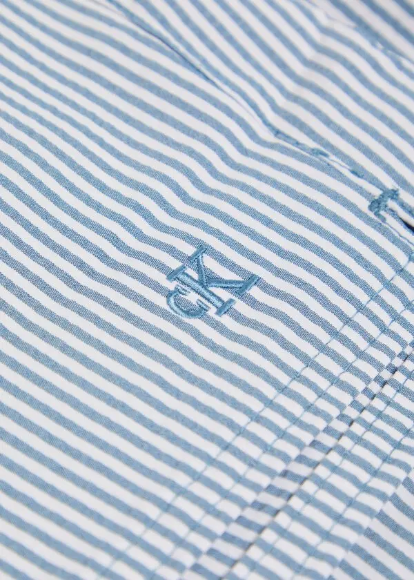 Calvin Klein Logo-embroidered Striped Seersucker Swim Shorts - Blue
