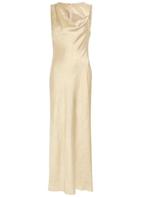 Shona Joy Crinkled Satin Maxi Dress - Beige