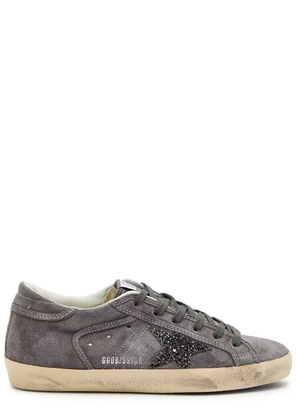 GOLDEN GOOSE Super-star Glittered Suede Sneakers - Grey
