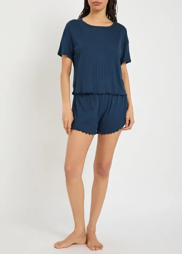 Eberjey Pointelle-knit T-shirt - Navy