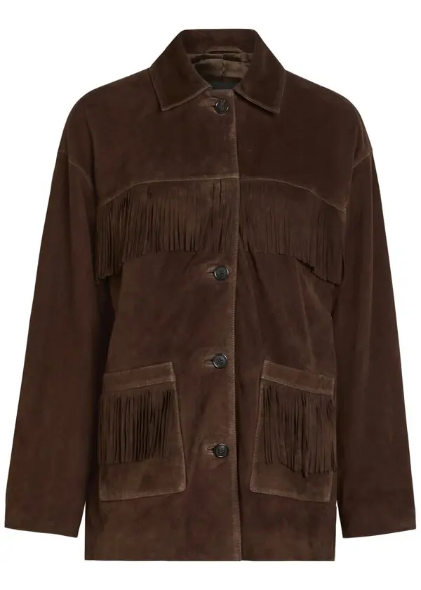 NILI LOTAN Foudre Fringed Suede Jacket - Dark Brown
