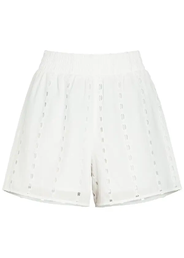 ANINE BING Kam Embroidered Cotton Shorts - White