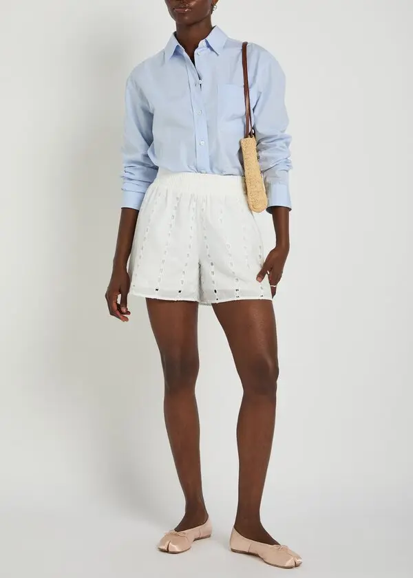 ANINE BING Embroidered Cotton Shorts - White