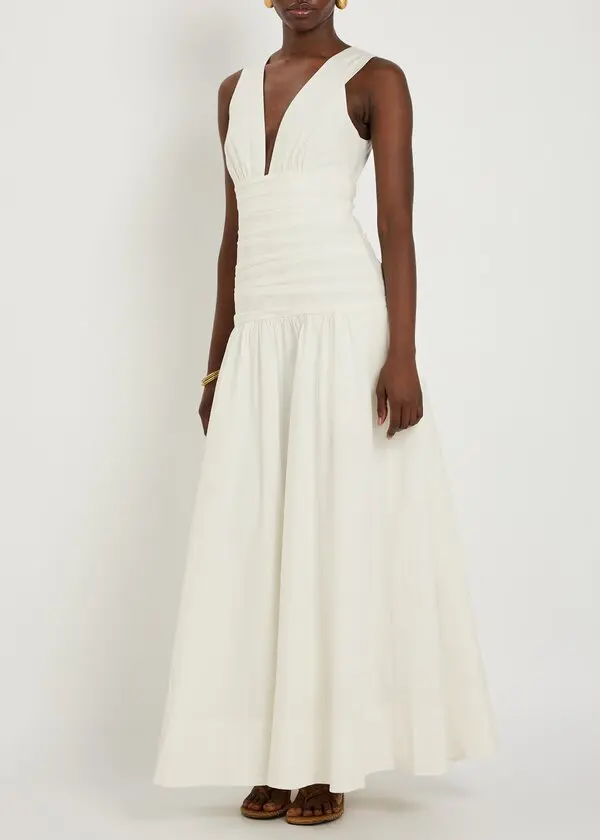 Shona Joy Campbell Gathered Cotton-blend Maxi Dress - Ivory